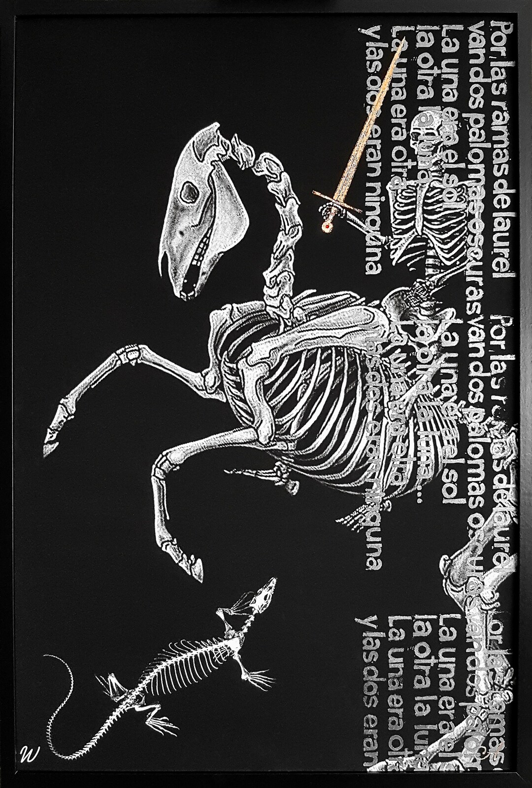St. Georg Linocut Print: Surreal Skeleton Art, Black and White - Etsy