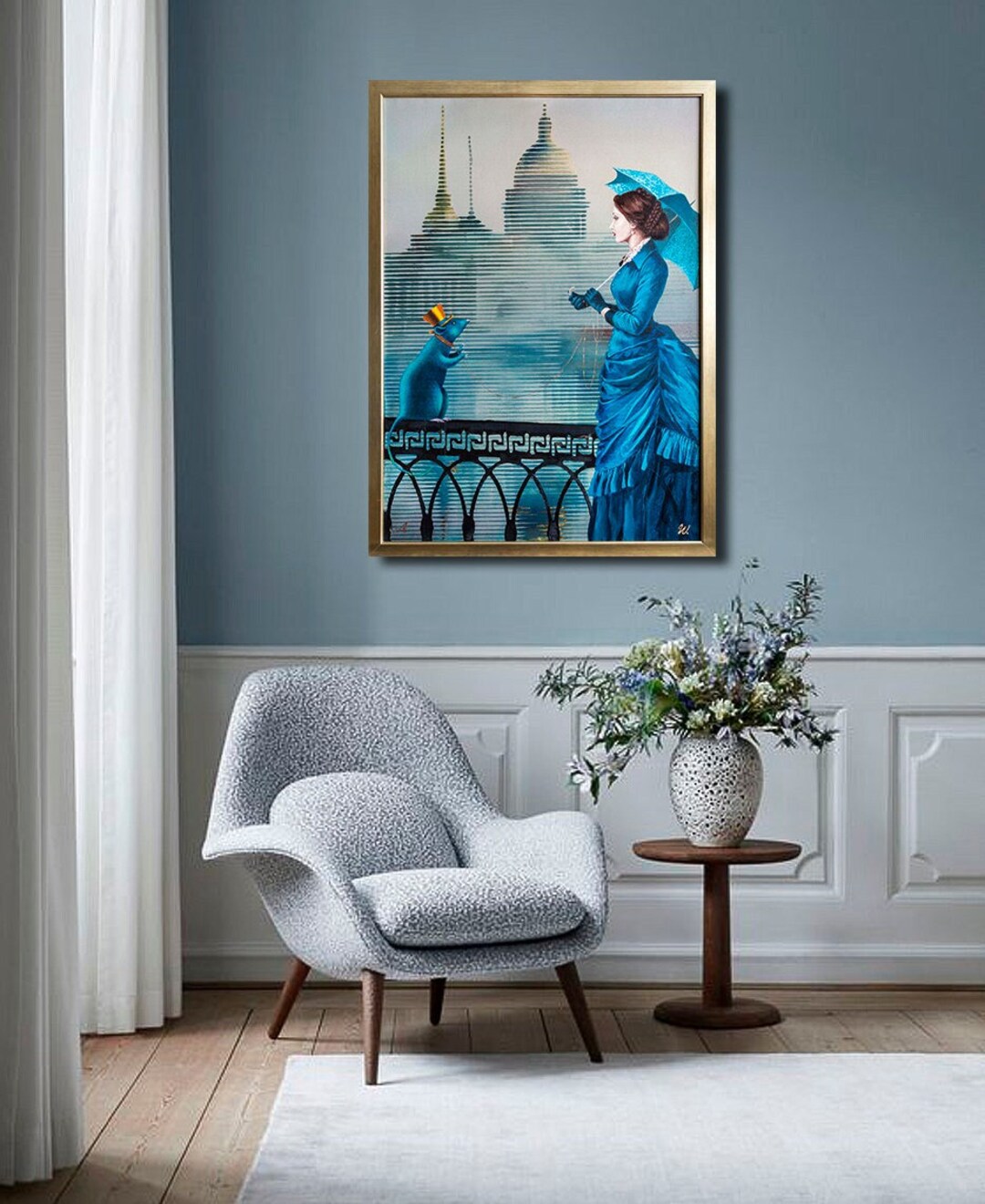 Lady in Blue. Figural Painting, Mixed Media, Painting on Canvas, Wall ...
