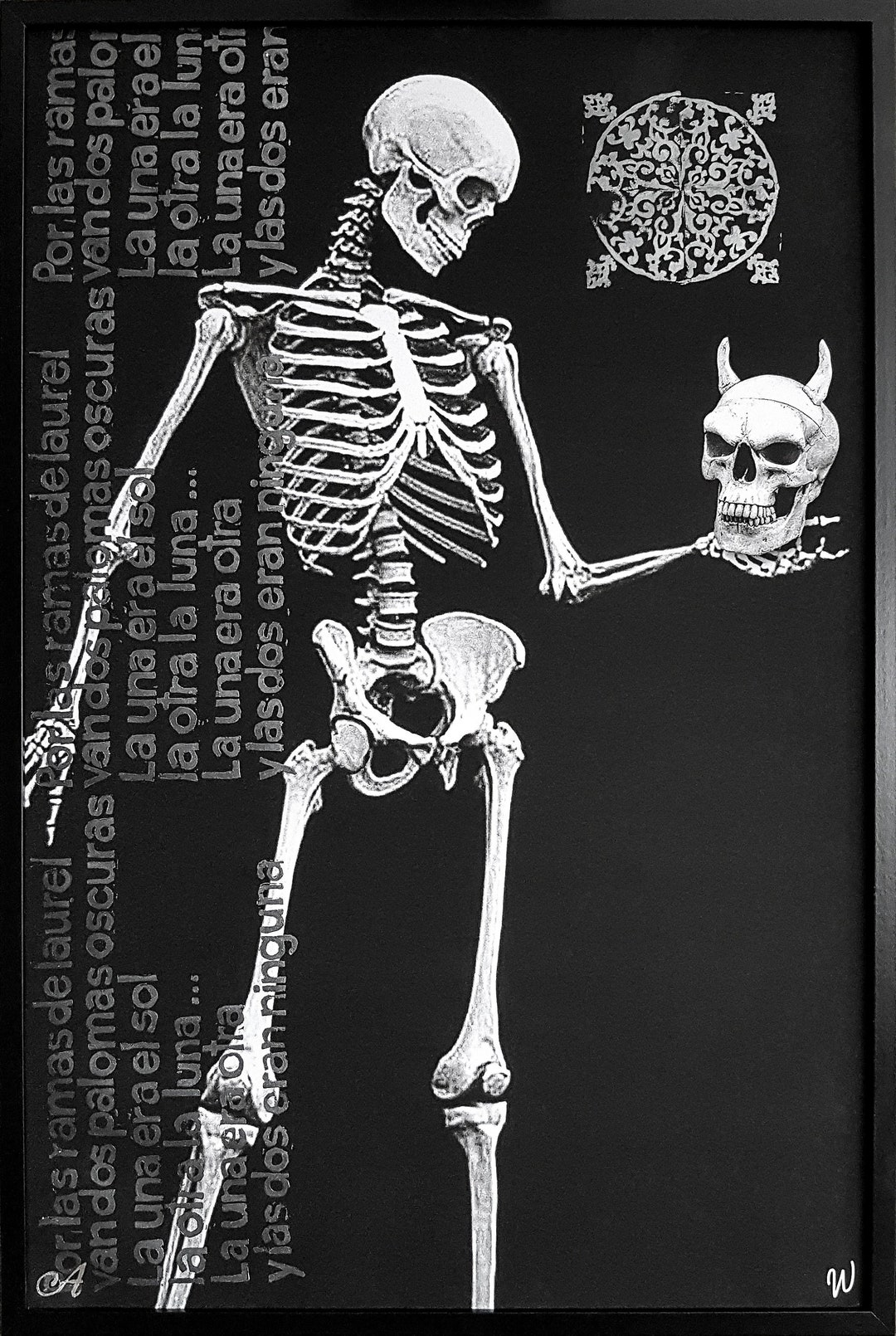 Hamlet Skeleton Skull Linocut Print, Dark Surreal Art - Etsy