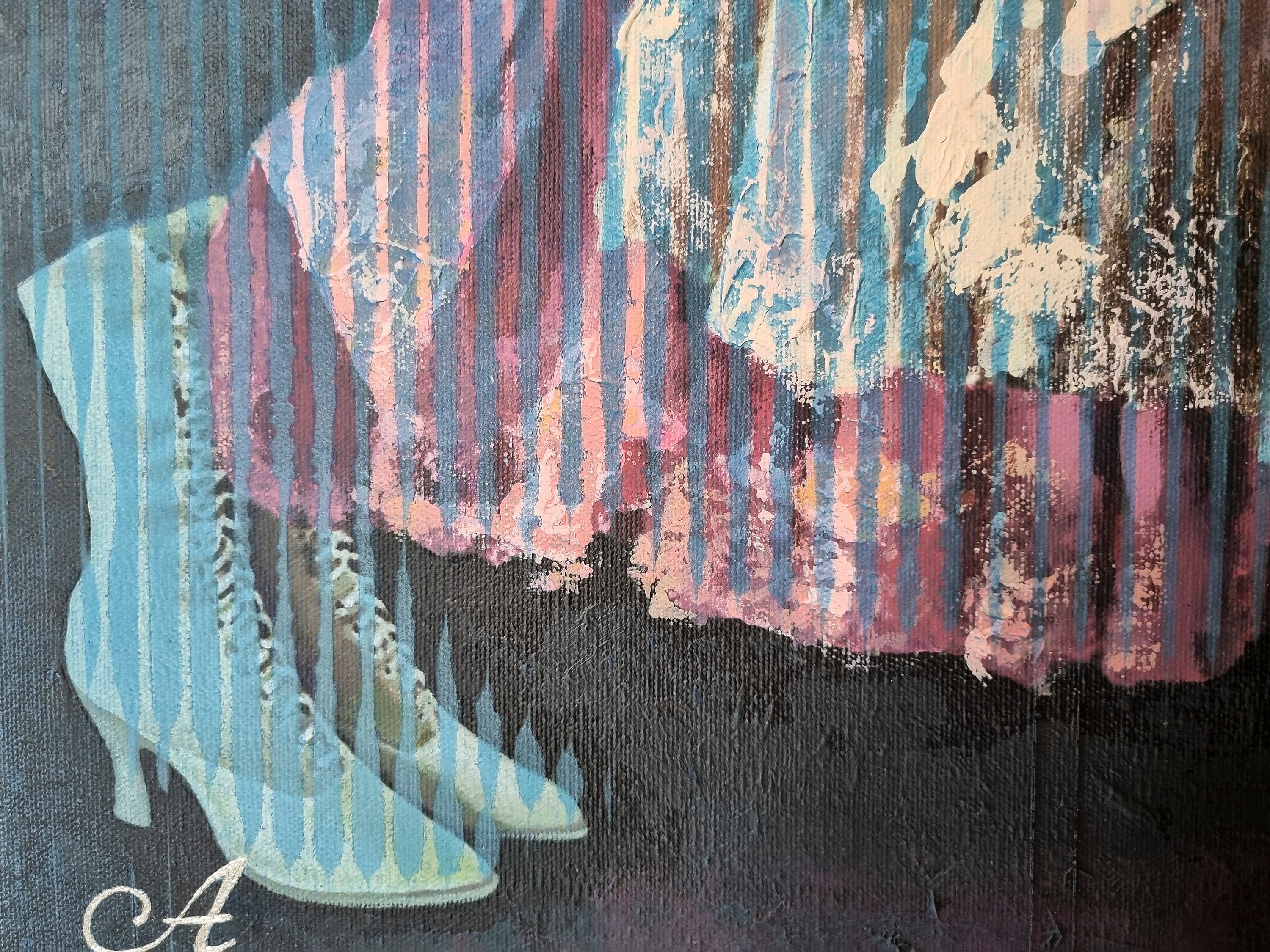 Female Minotaur Painting, Surrealist Mixed Media Art, Pink Blue Rokoko ...
