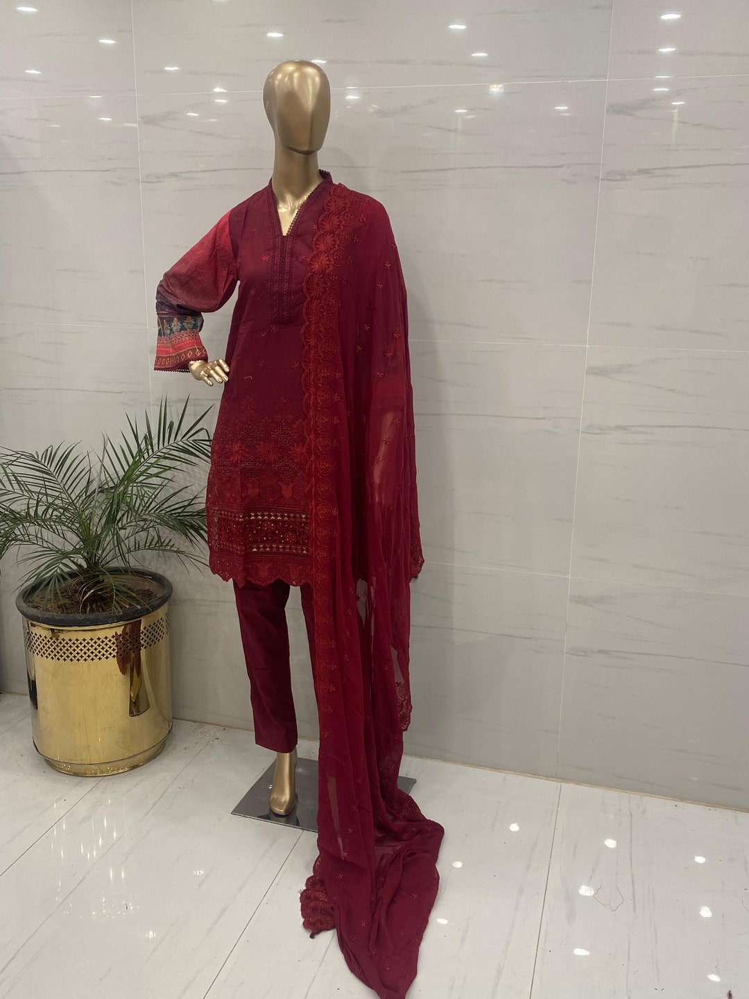 Pakistani Embordered Three Piece Suit Ready to Wear Stitched Lawn ...