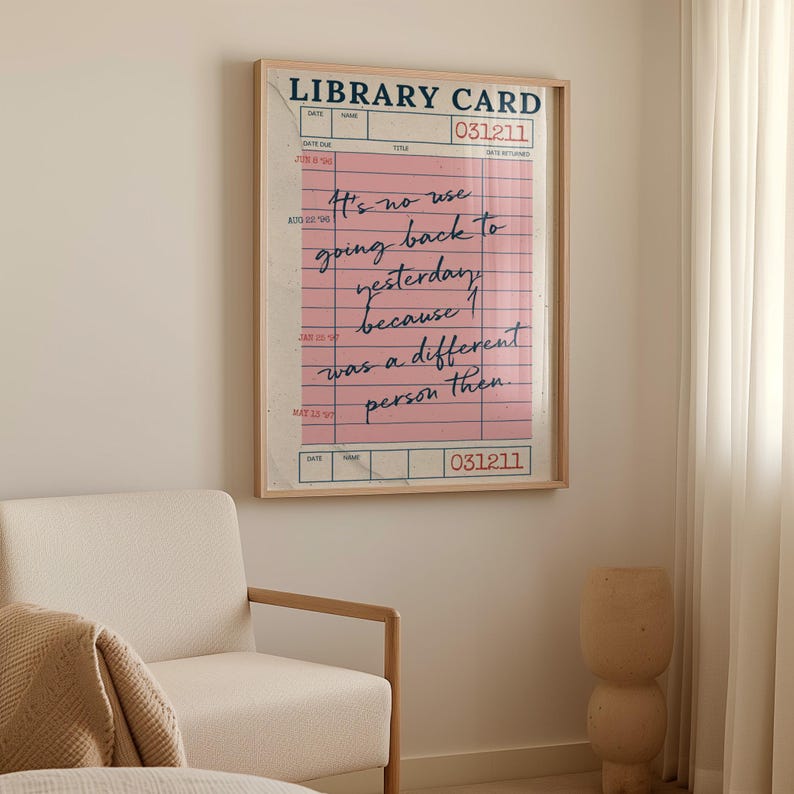 Custom Pink Library Card Wall Art, Printable Quote Poster, Trendy Book ...