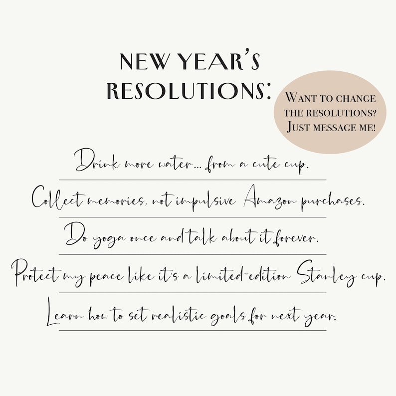 Funny New Year's Resolutions Print: Minimalist Typography Art (digital ...