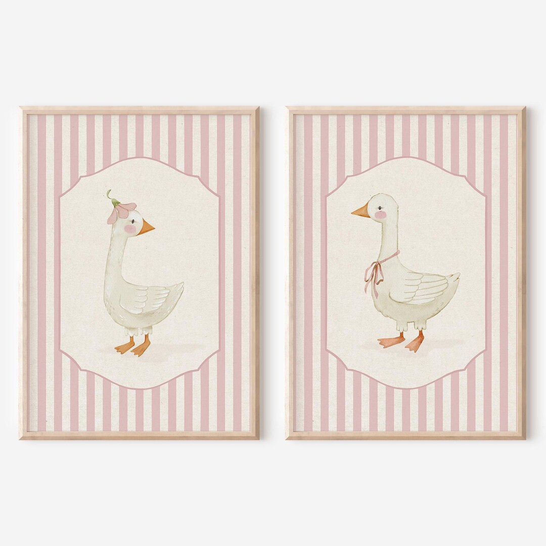 Vintage Pink Goose Nursery Prints: Cottagecore Farmhouse Decor (set of ...