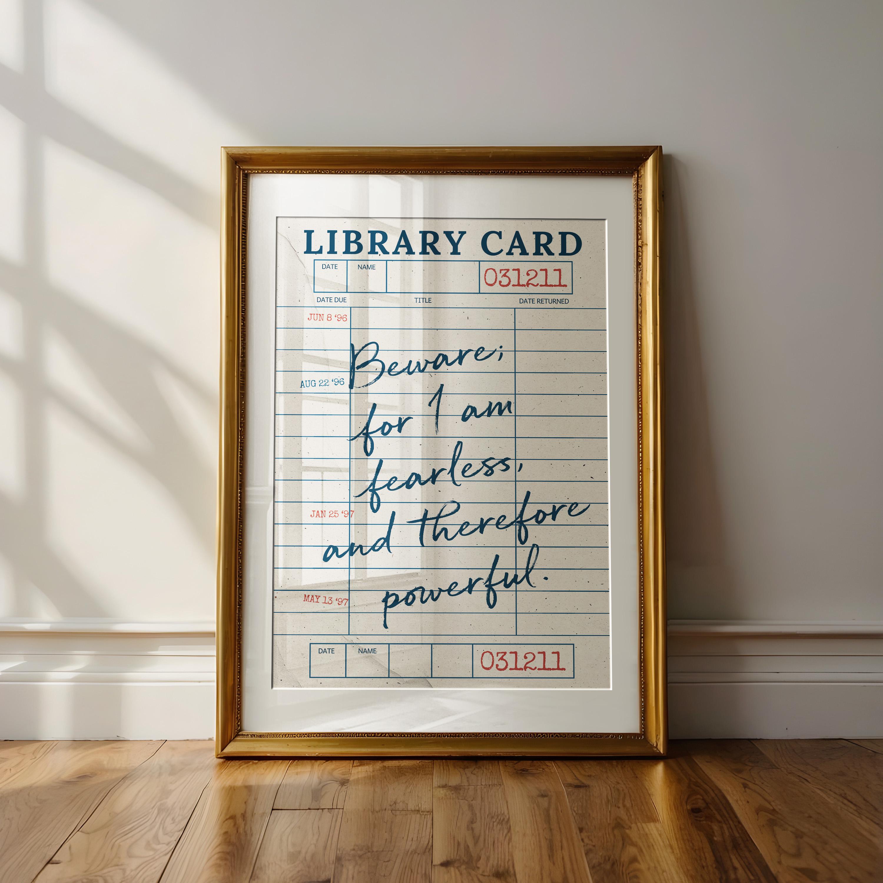 Custom Printable Literary Quote Poster, Library Card Wall Art, Vintage ...