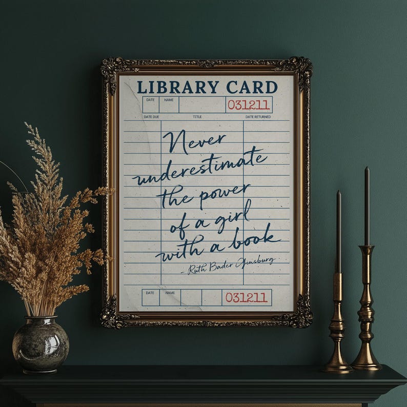 Girl With a Book Quote Print, Library Card Feminist Wall Art ( DIGITAL ...