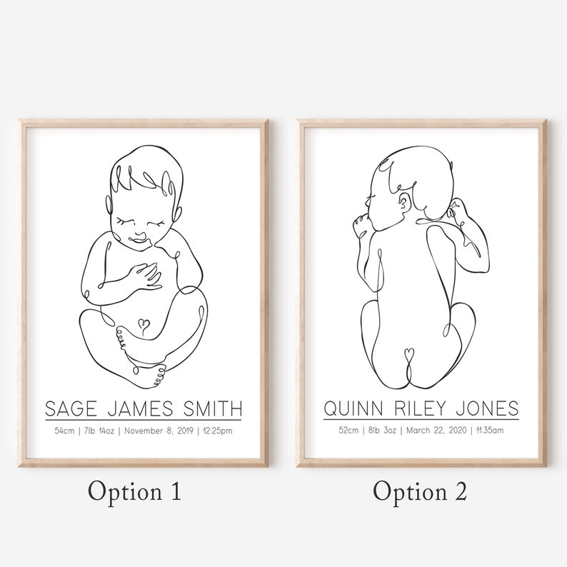Newborn Baby Line Drawing, Birth Poster, Personalized Gifts for Mom ...