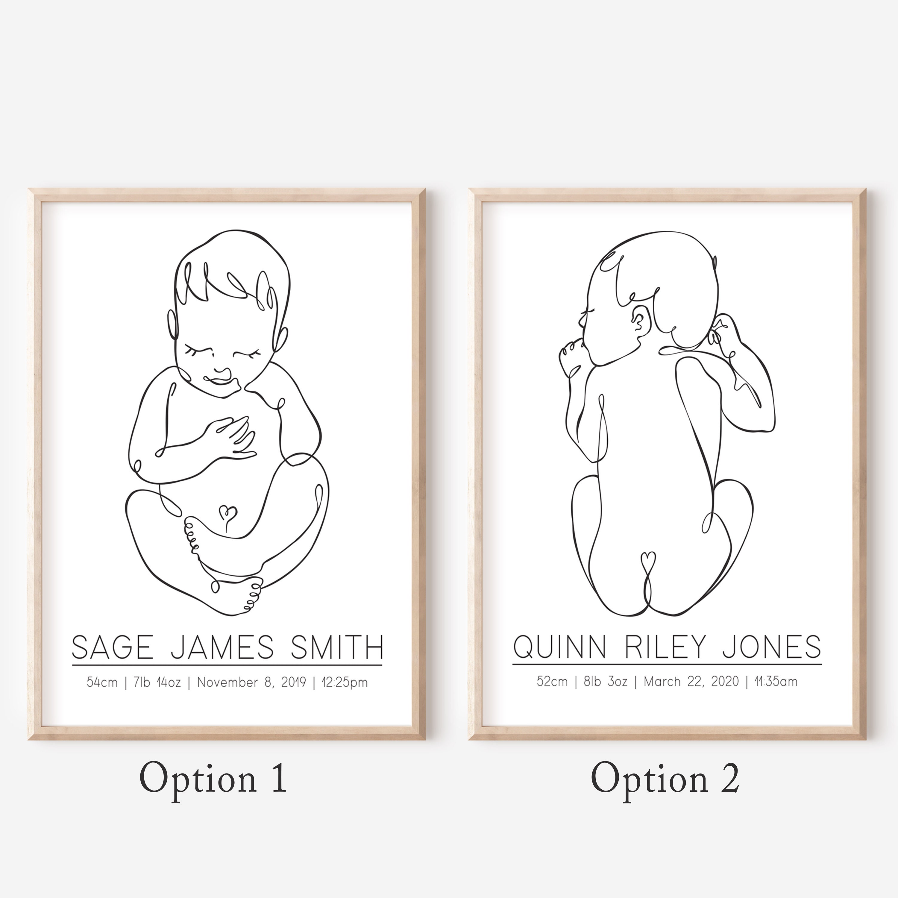 Newborn Baby Line Drawing, Birth Poster, Personalized Gifts for Mom ...