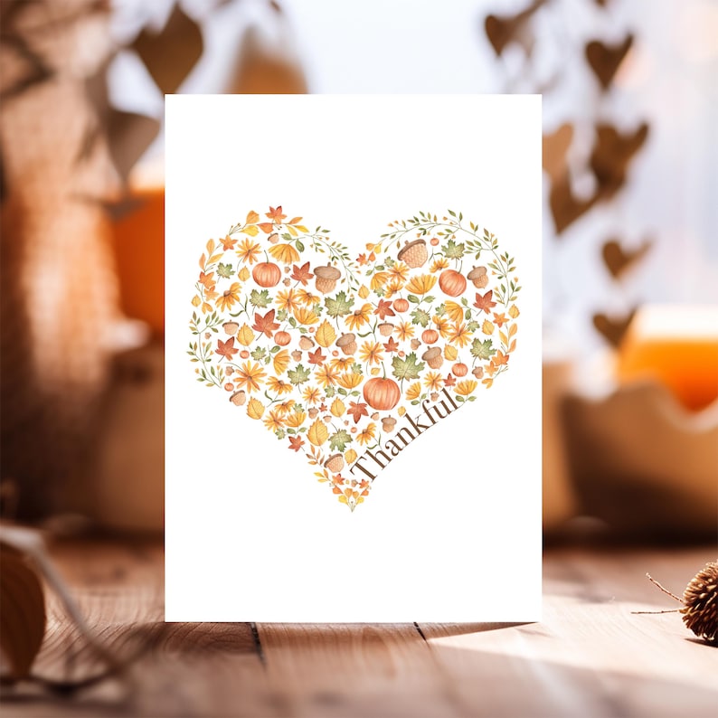 Thankful Card Printable, Thanksgiving Holiday Greeting Card, Printable ...