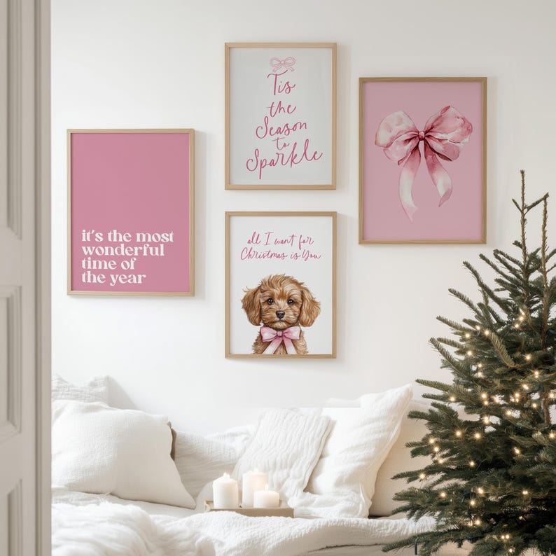 Pink Christmas Gallery Wall Set of 10, Coquette Christmas Aesthetic ...