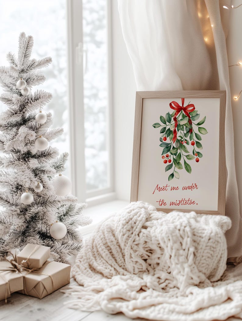 Meet Me Under the Mistletoe Printable, Cute Christmas Poster, Trendy ...