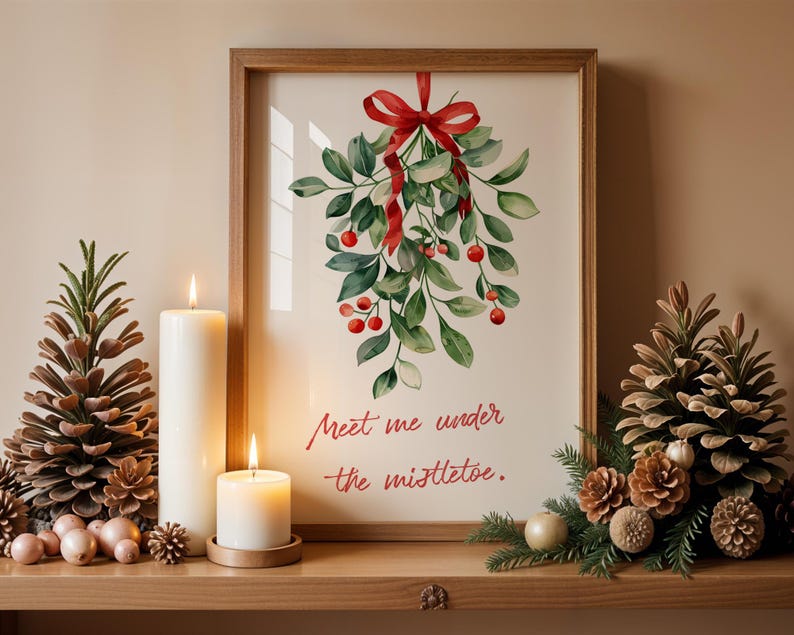 Meet Me Under the Mistletoe Printable, Cute Christmas Poster, Trendy ...