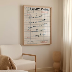 Custom Printable Literary Quote Poster, Library Card Wall Art, Vintage ...