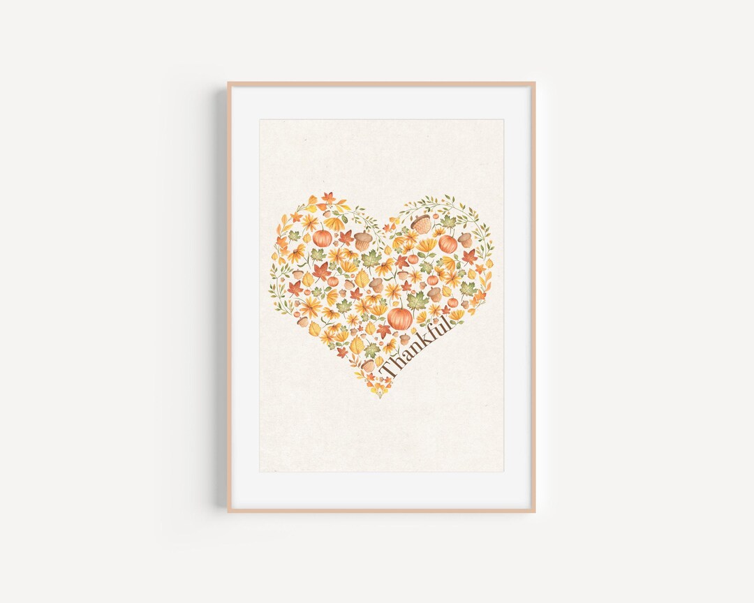 Fall Printable Art, Thankful Sign, Cute Autumn Decor, Fall Pumpkin Wall ...