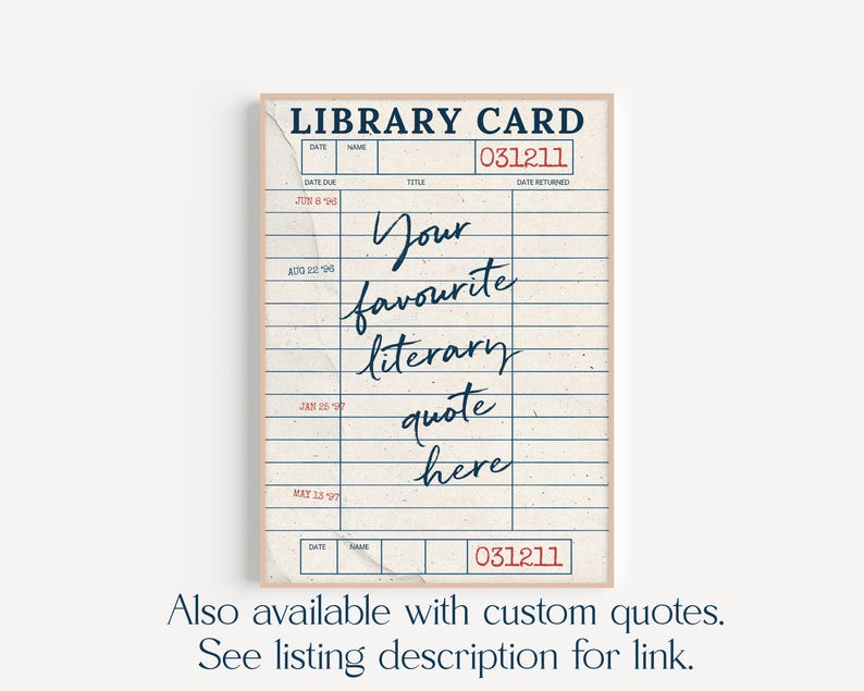 Vintage Library Card Printable: Creative Guestbook, Book Lover Gift ...