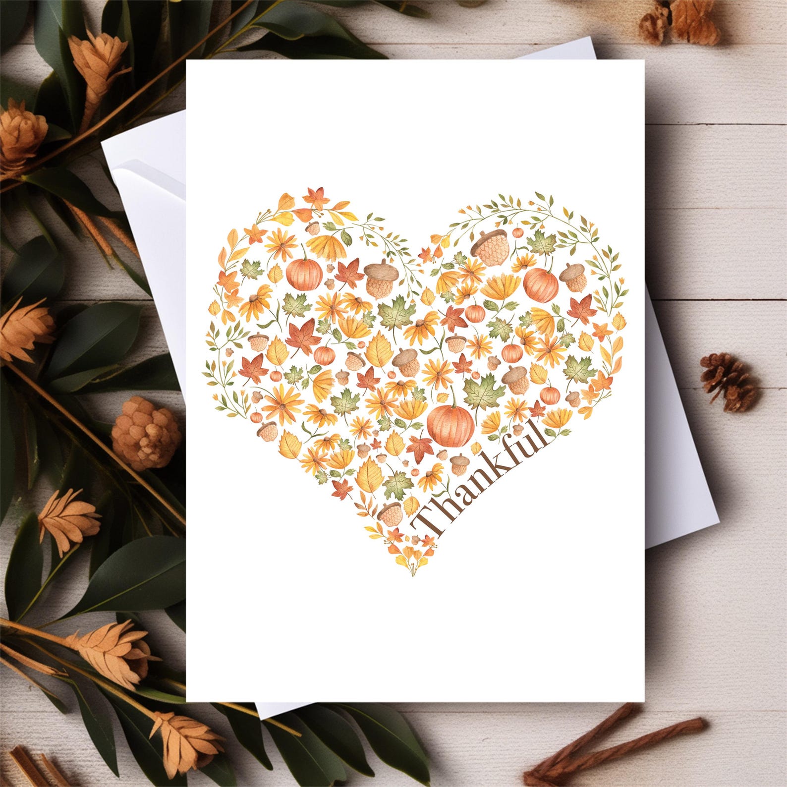 Printable Thanksgiving Thankful Card: 5x7 Autumn Holiday Greeting ...