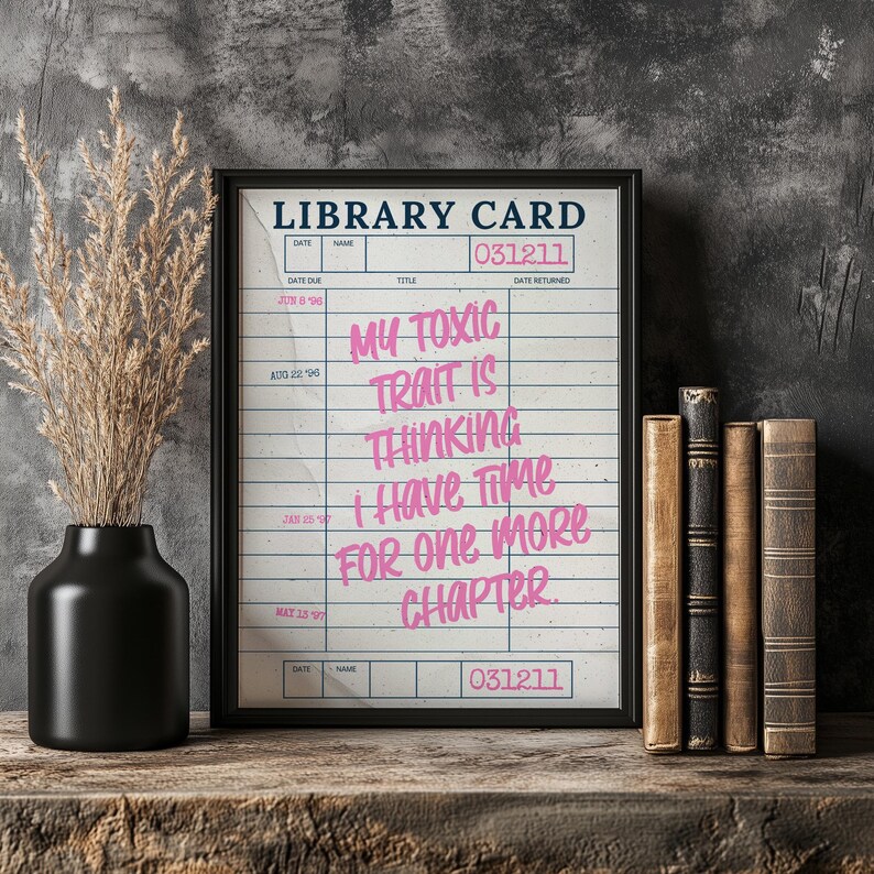 Vintage Library Card Print: Bookworm Toxic Trait Art (digital Download ...
