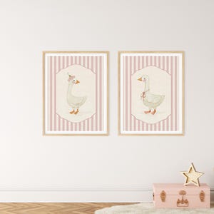 Vintage Pink Goose Nursery Prints: Cottagecore Farmhouse Decor (set of ...