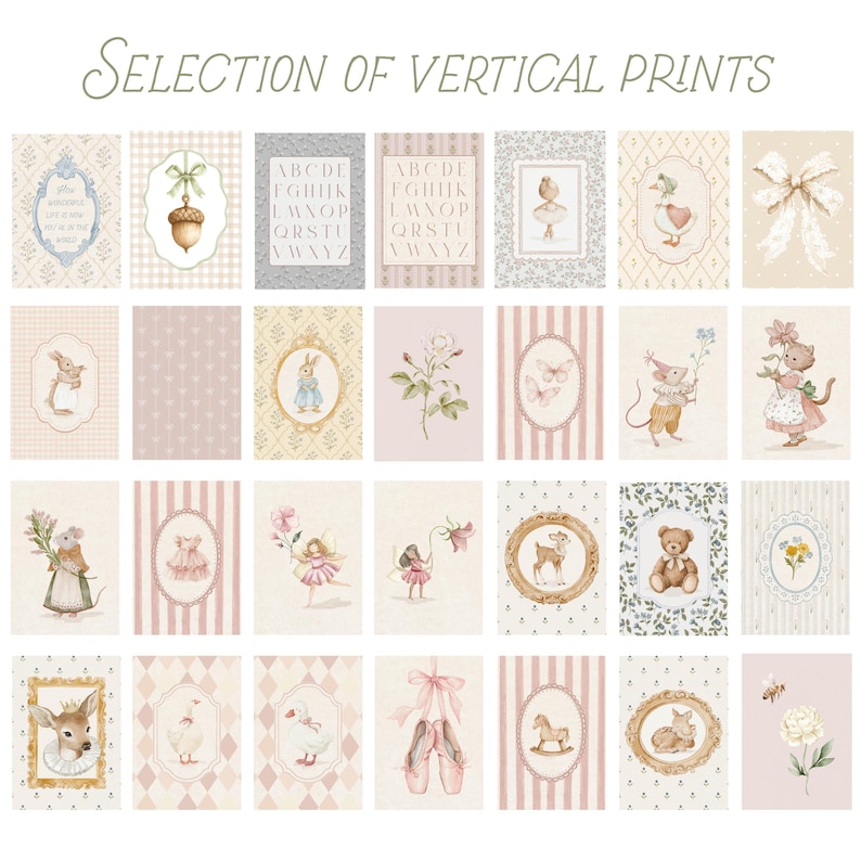 Cottagecore Girl Nursery Wall Art Set, Shabby Chic Vintage Prints ...