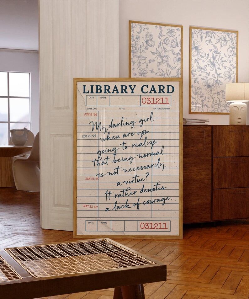 Custom Printable Literary Quote Poster, Library Card Wall Art, Vintage ...