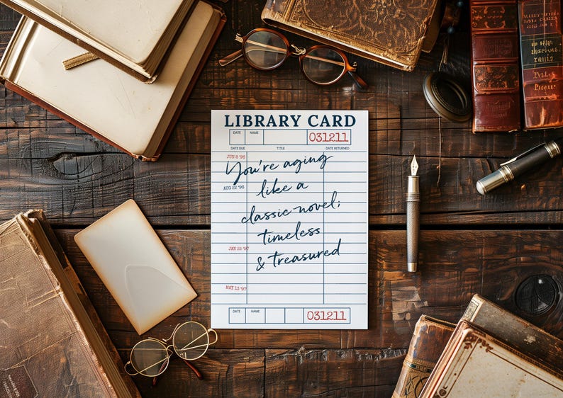 Vintage Library-themed Printable Birthday Card for Book Lovers ...
