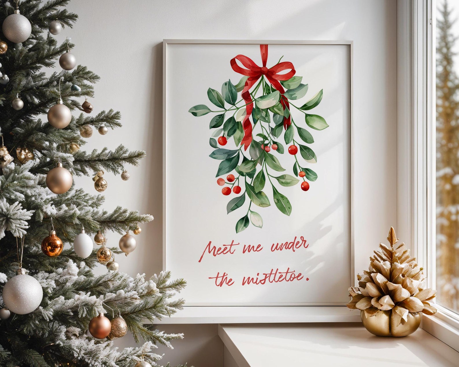 Meet Me Under the Mistletoe Printable, Cute Christmas Poster, Trendy ...