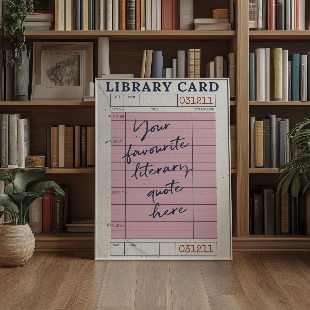 Custom Pink Library Card Wall Art, Printable Quote Poster, Trendy Book ...