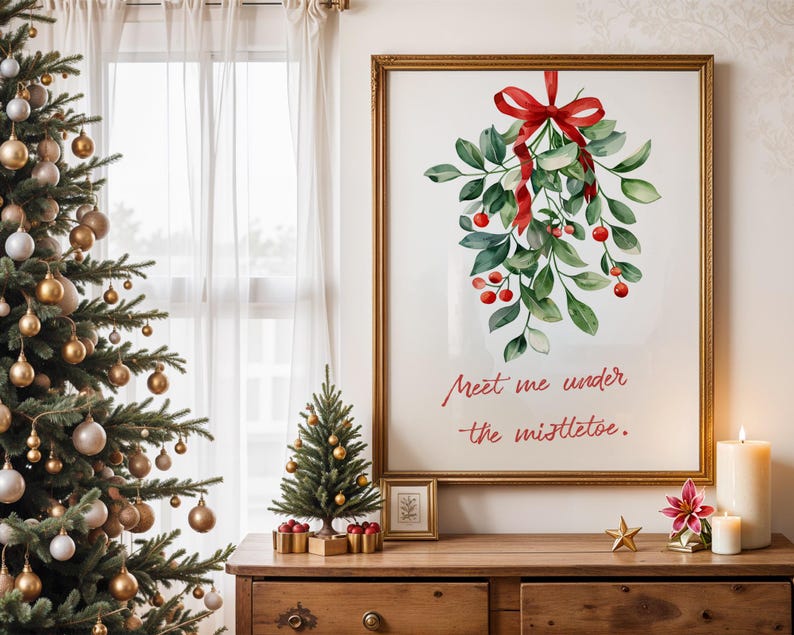 Meet Me Under the Mistletoe Printable, Cute Christmas Poster, Trendy ...