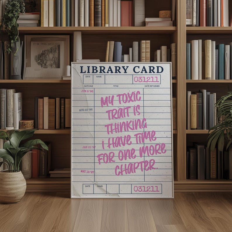 Vintage Library Card Print: Bookworm Toxic Trait Art (digital Download ...
