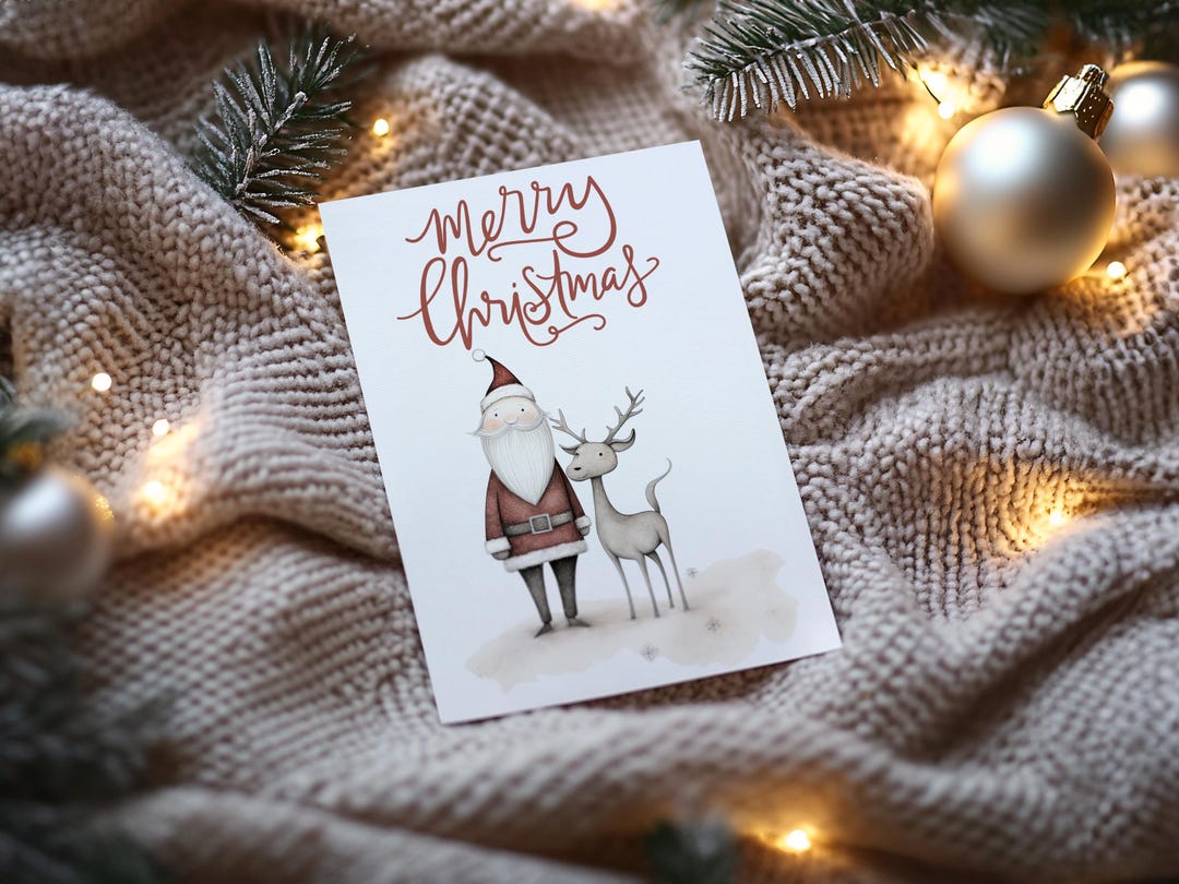 Adorable Santa Printable Christmas Card | 5x7 Blank DIY Holiday ...