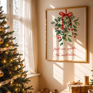 Meet Me Under the Mistletoe Printable, Cute Christmas Poster, Trendy ...