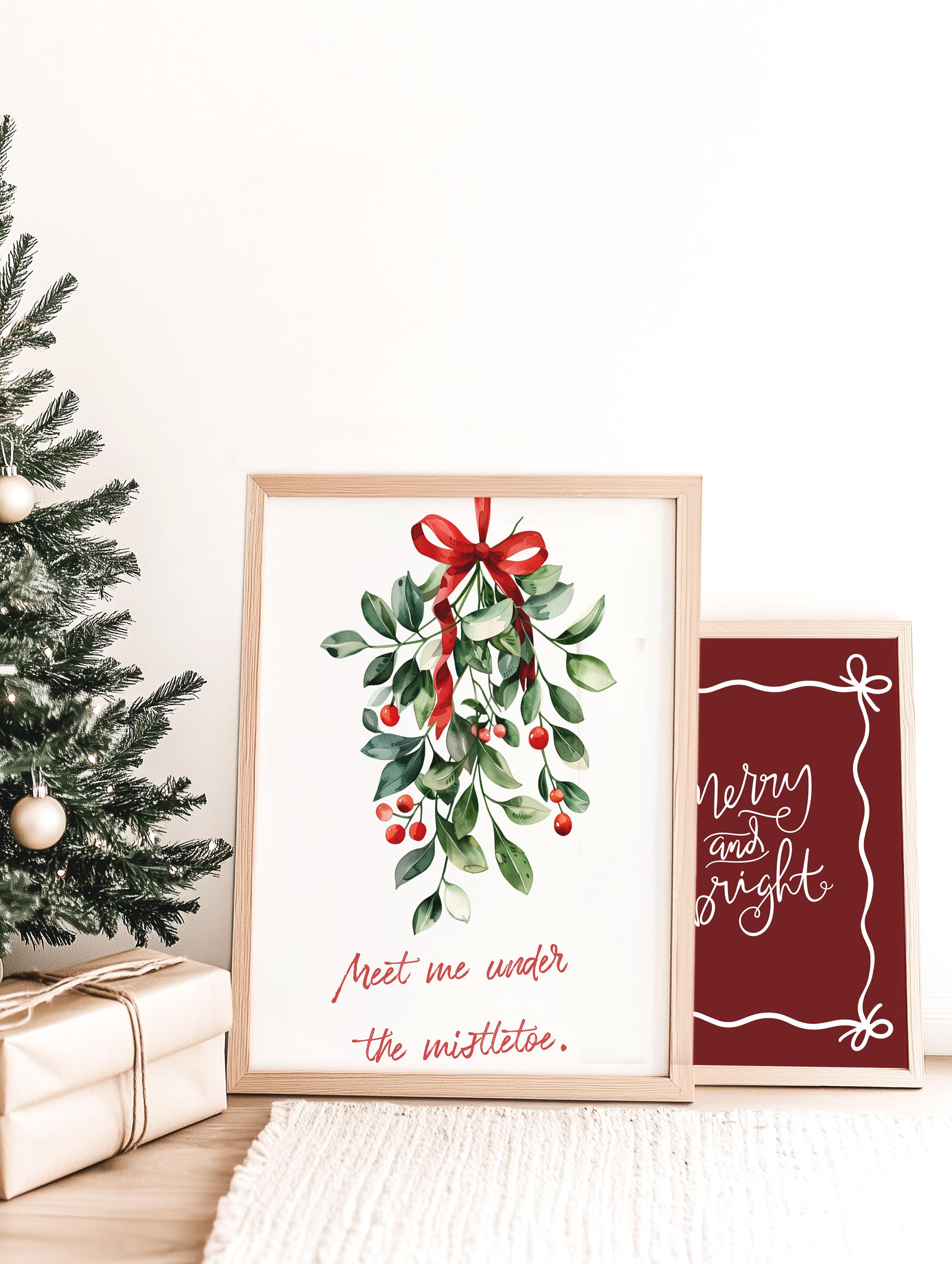 Meet Me Under the Mistletoe Printable, Cute Christmas Poster, Trendy ...