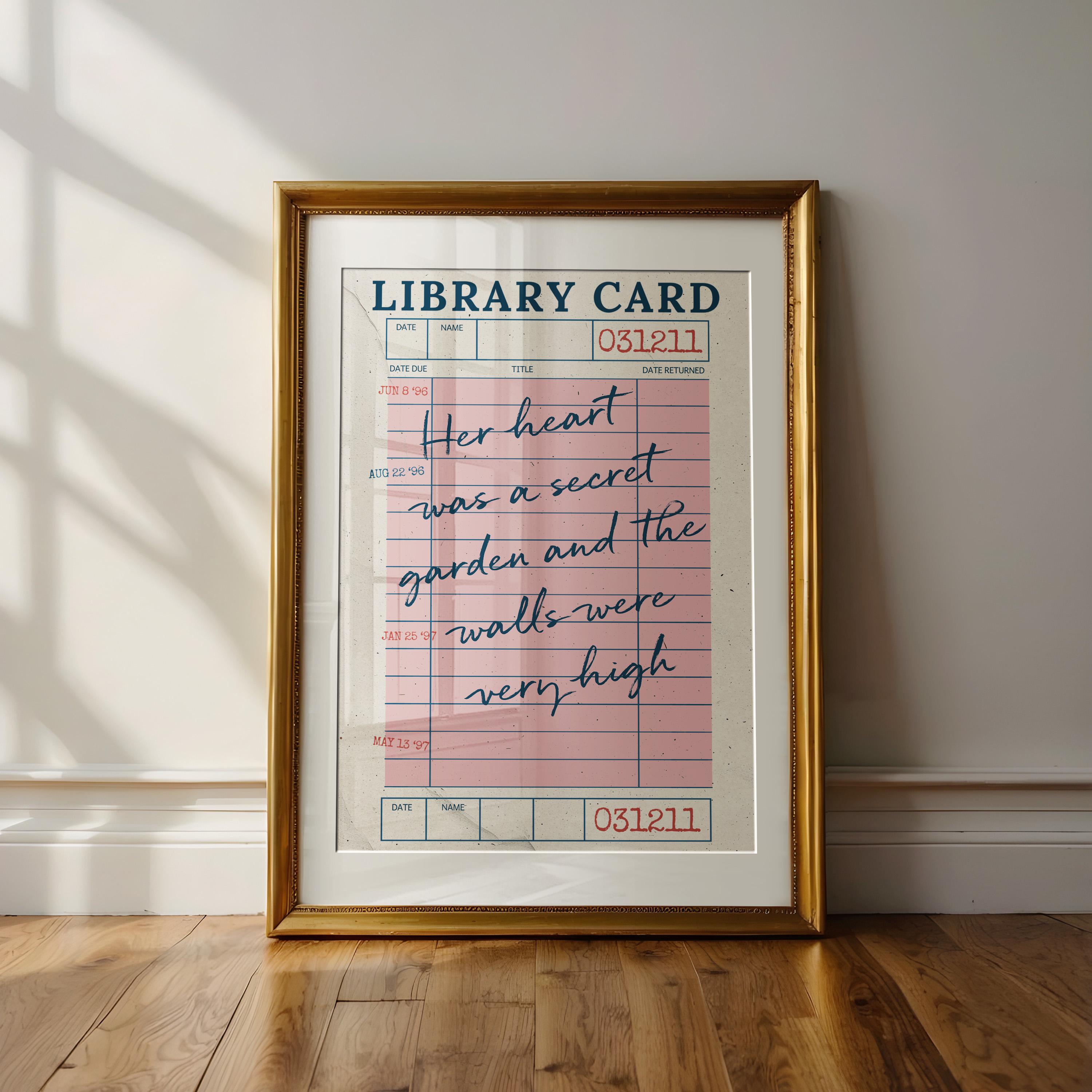 Custom Pink Library Card Wall Art, Printable Quote Poster, Trendy Book ...