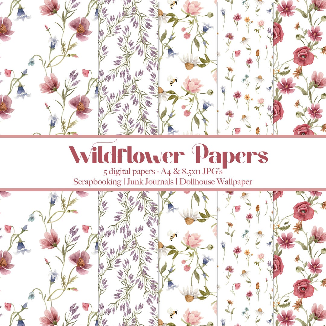 Wildflower Dollhouse Wallpaper: 1-12 Scale Printable Designs for ...
