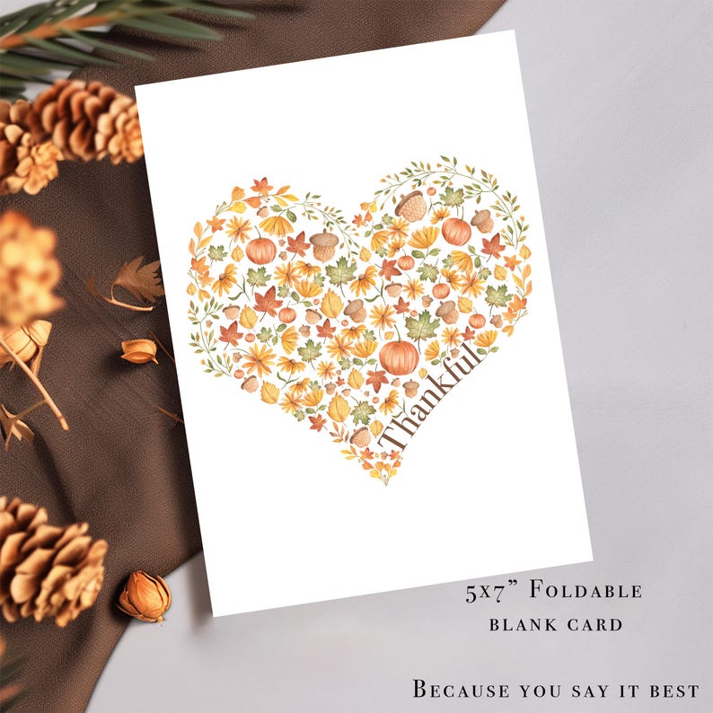 Printable Thanksgiving Thankful Card: 5x7 Autumn Holiday Greeting ...