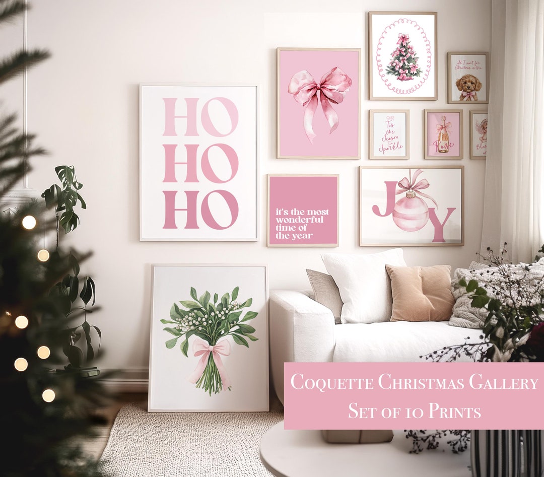 Pink Christmas Gallery Wall Set of 10, Coquette Christmas Aesthetic ...