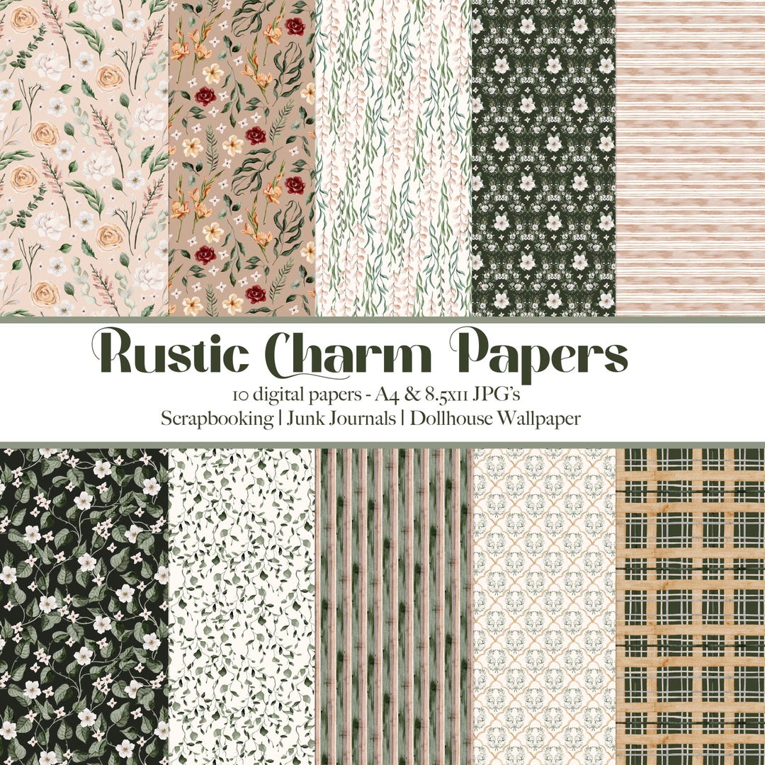 Vintage Floral Digital Wallpaper for Miniature Dollhouses, Junk ...