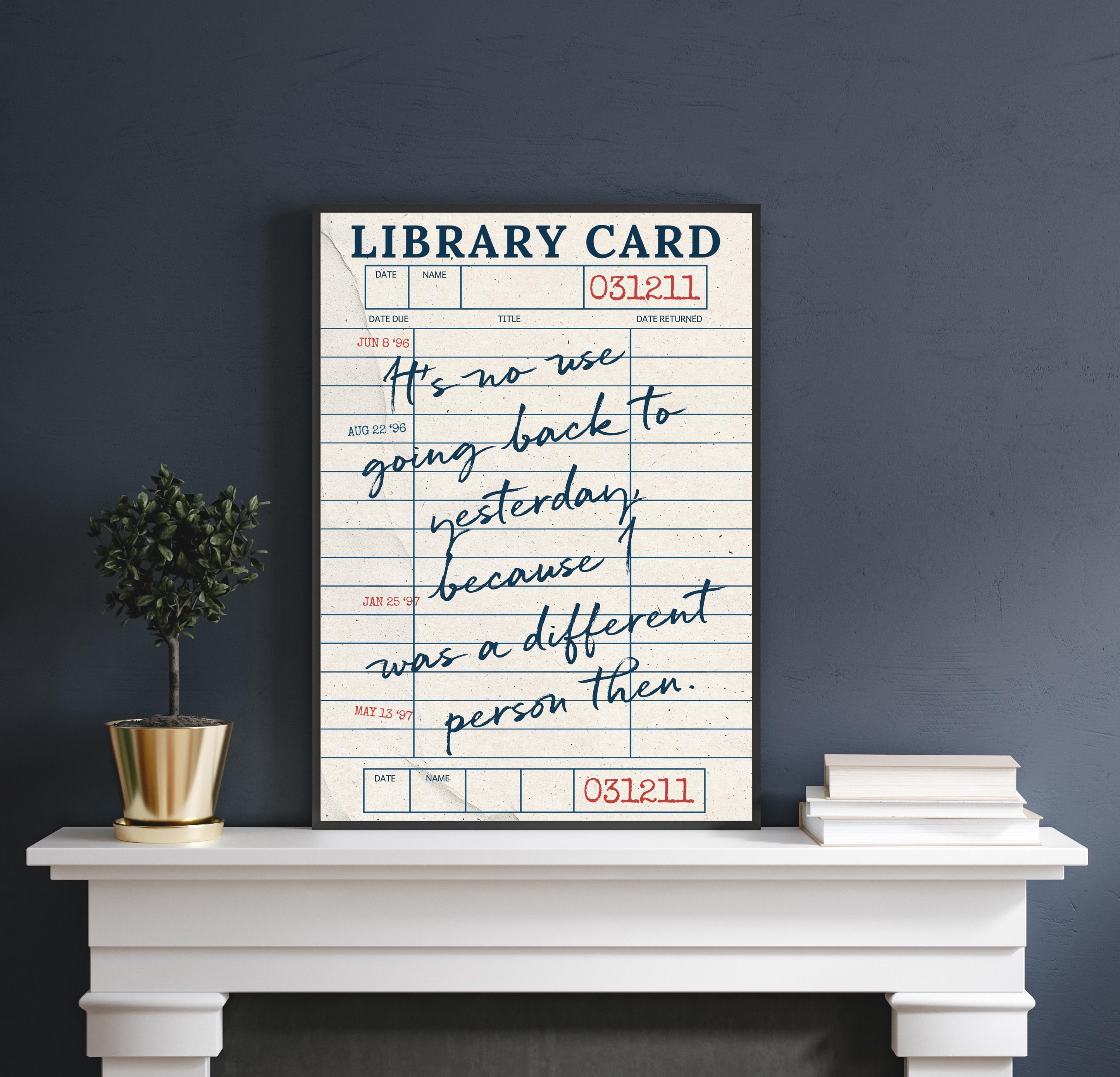 Custom Printable Literary Quote Poster, Library Card Wall Art, Vintage ...