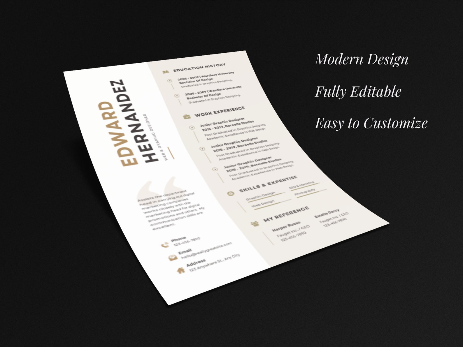 Clean and Modern Resume Template for Professionals in the Design ...