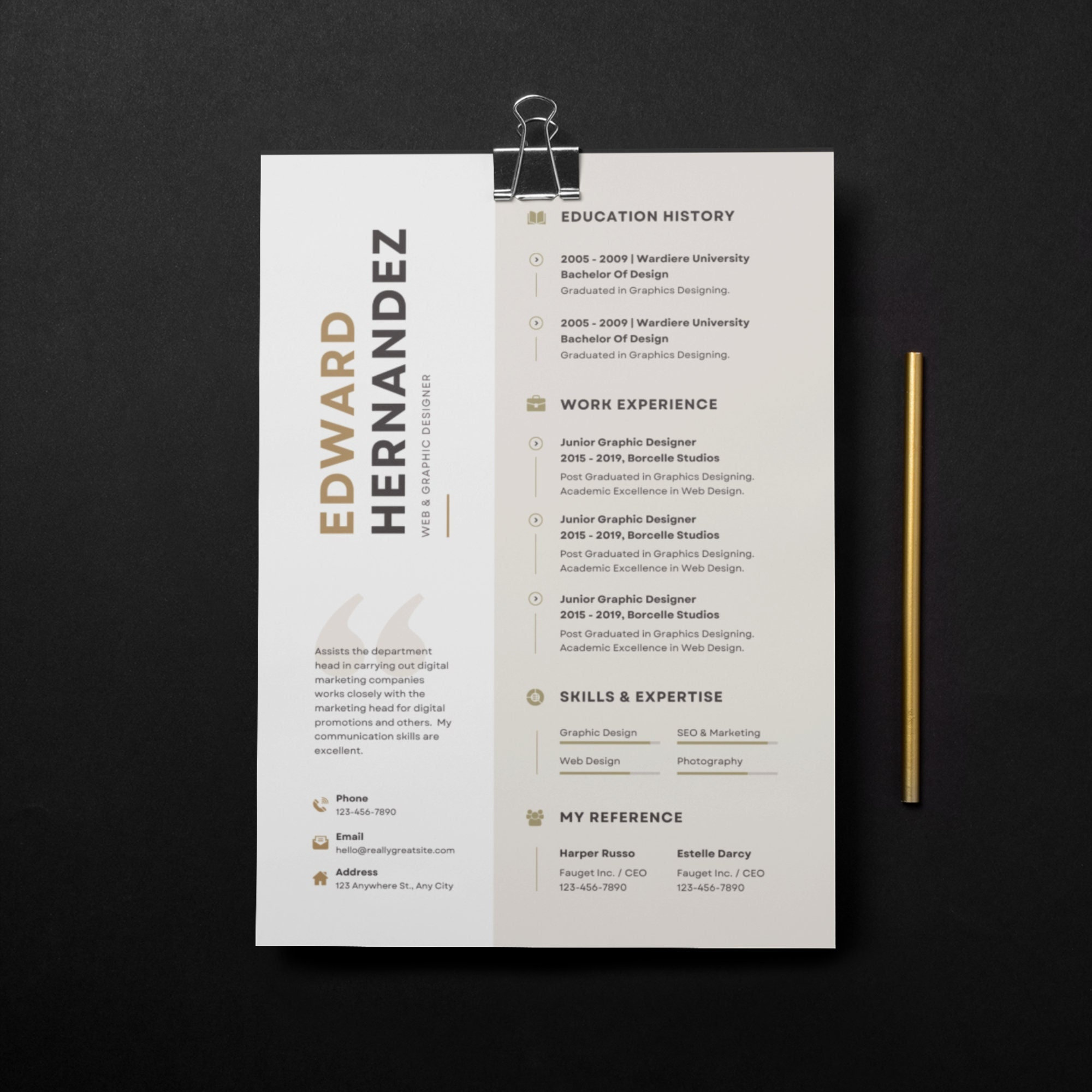 Clean and Modern Resume Template for Professionals in the Design ...