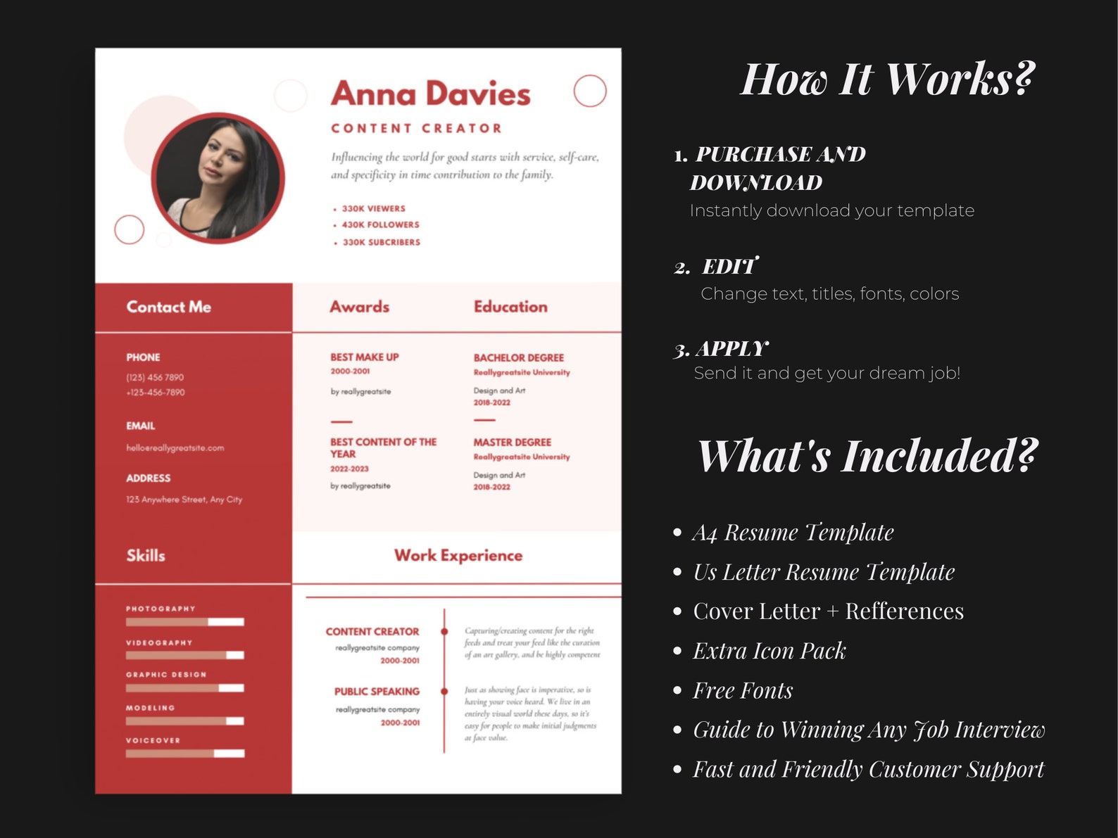 Content Creator Resume Template With Cover Letter and References ...