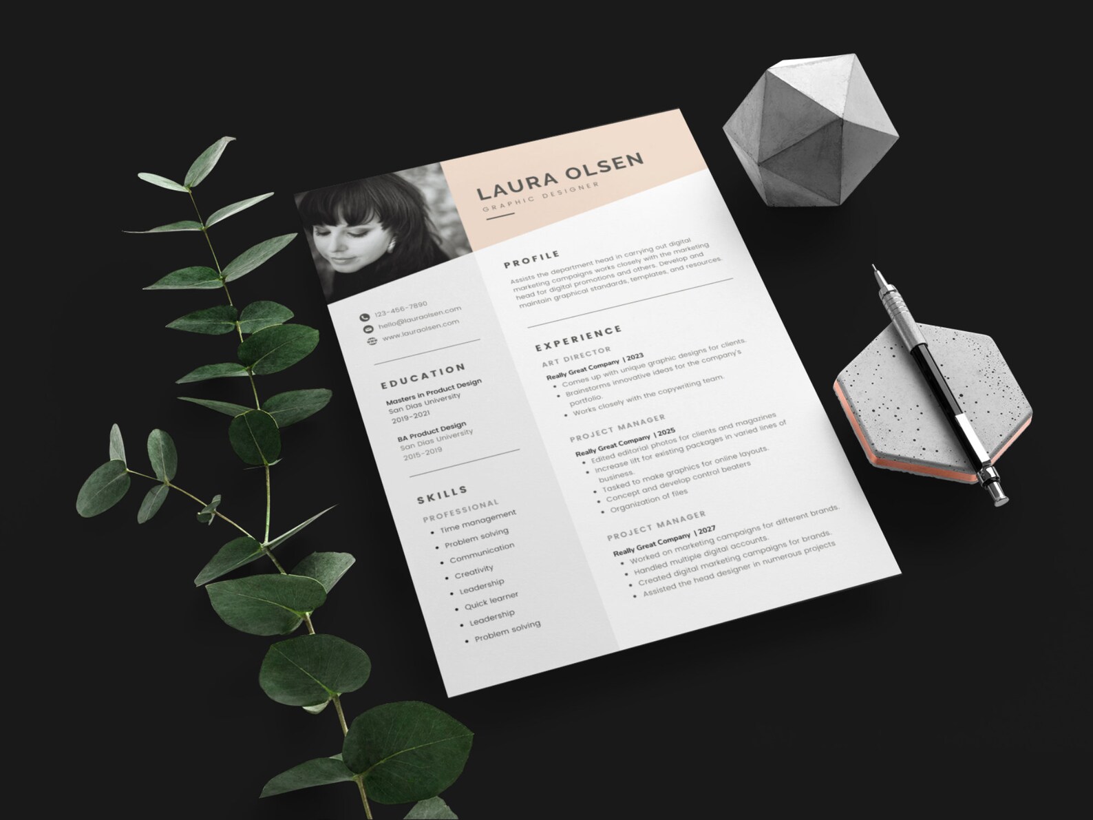 Modern Professional Graphic Designer Resume Template Two - Etsy