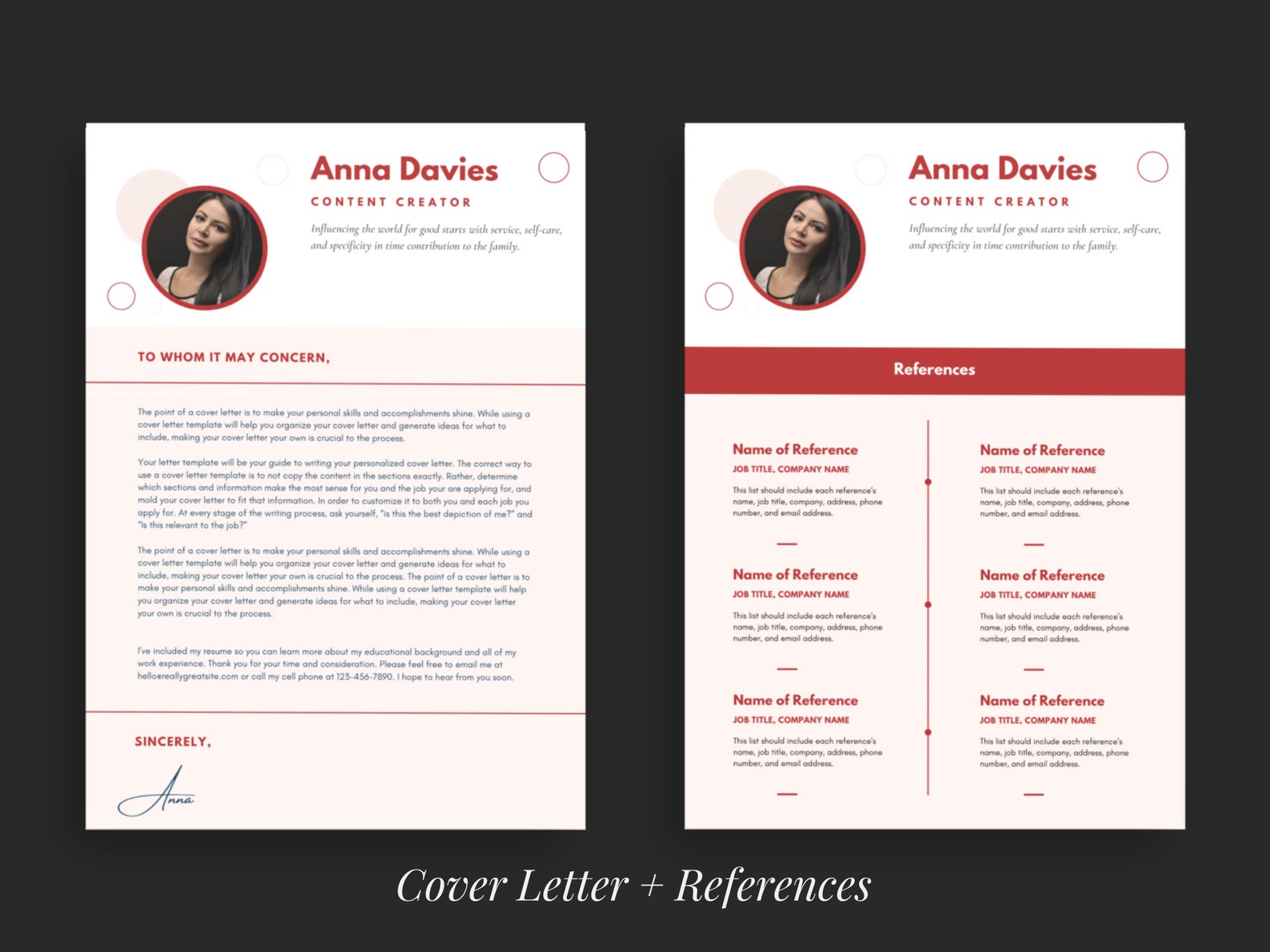 Content Creator Resume Template With Cover Letter and References ...