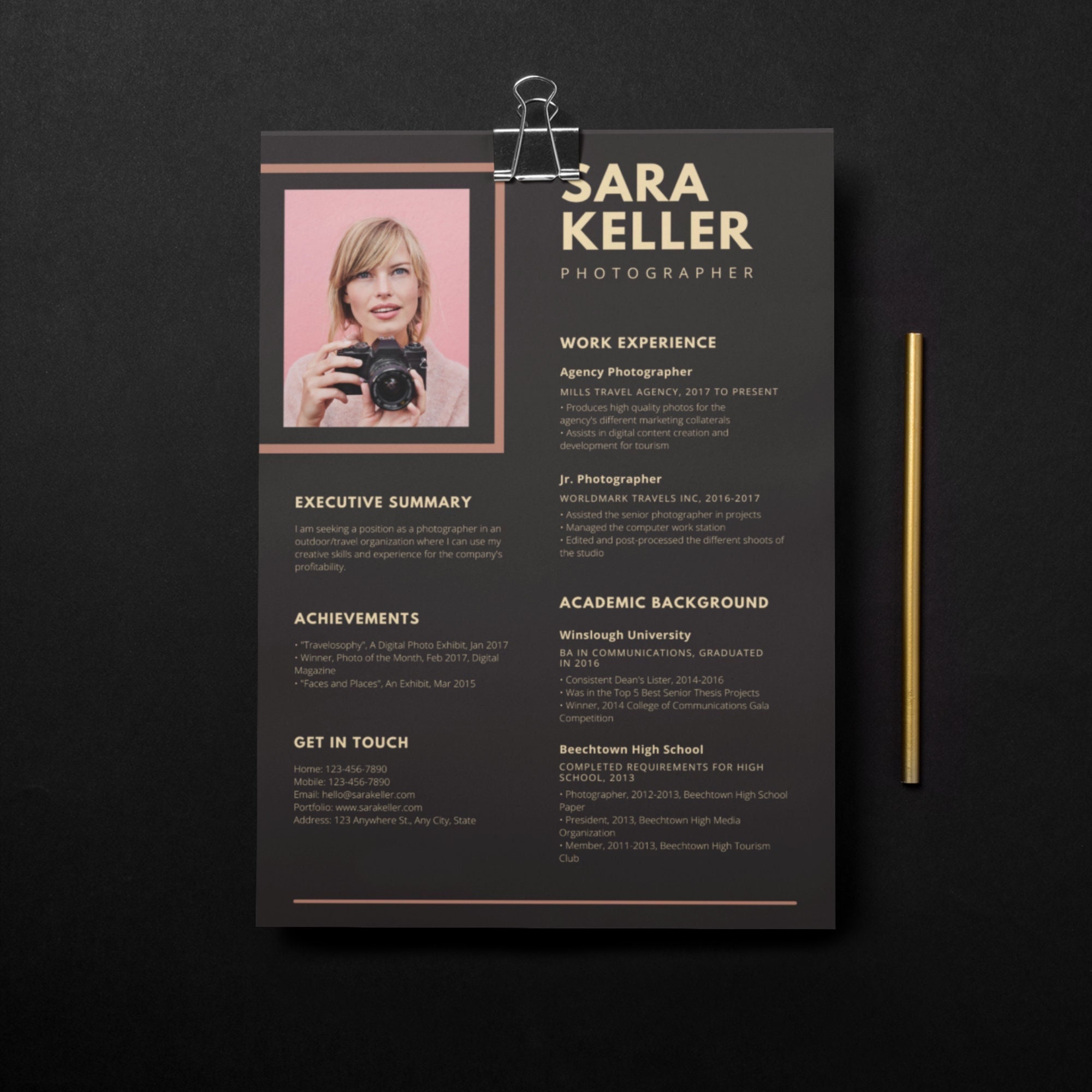Professional Photographer Resume Template With Cover Letter and ...