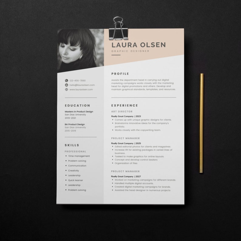Modern Professional Graphic Designer Resume Template Two Pages Creative ...