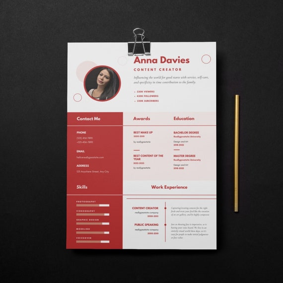 Content Creator Resume Template With Cover Letter and - Etsy