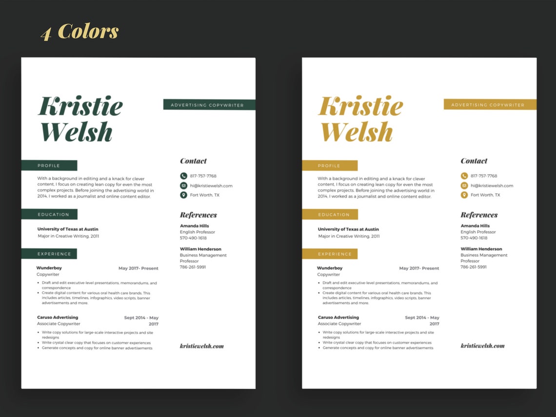 Copywriter Resume Template Professional CV Template for Advertising ...