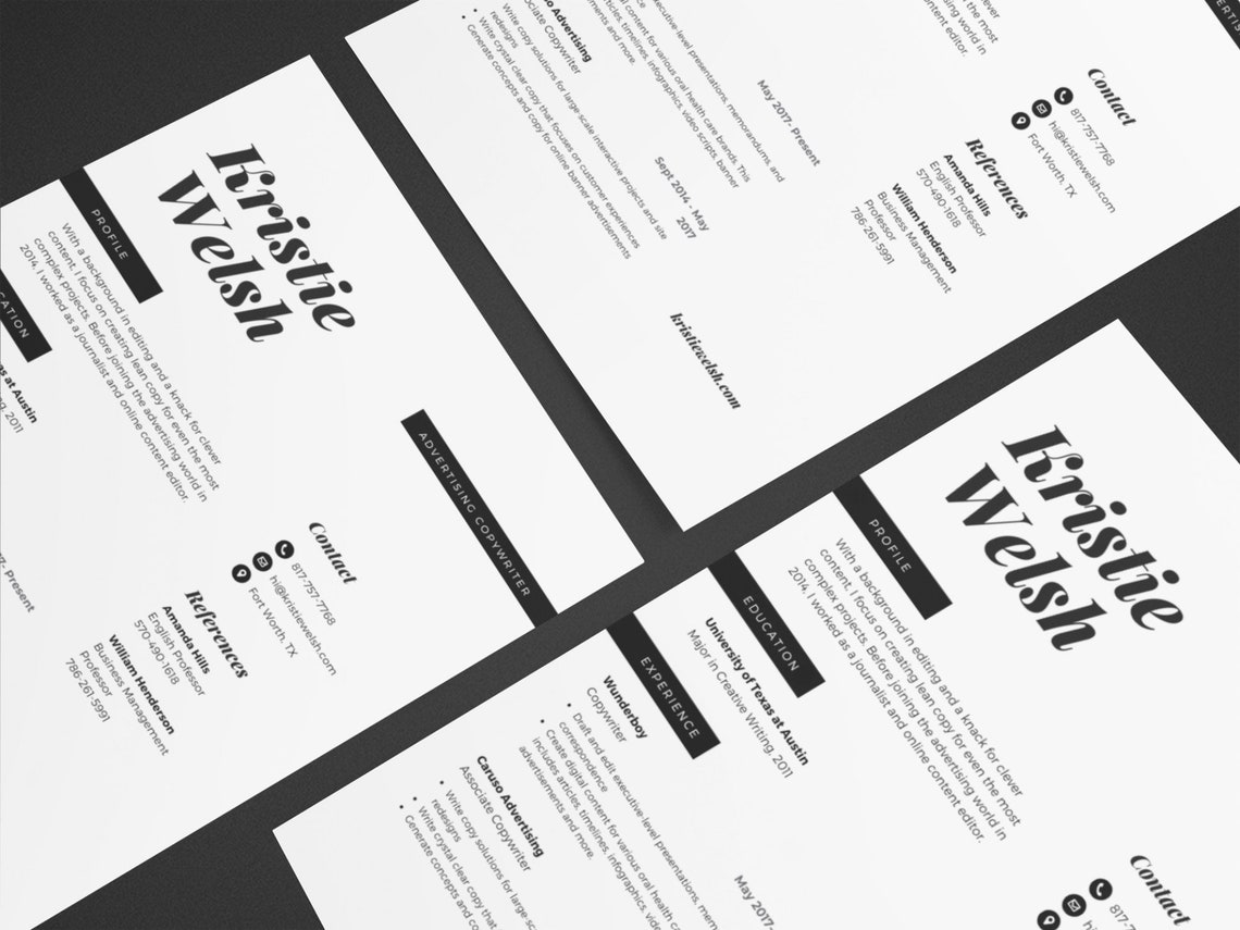Copywriter Resume Template Professional CV Template for - Etsy