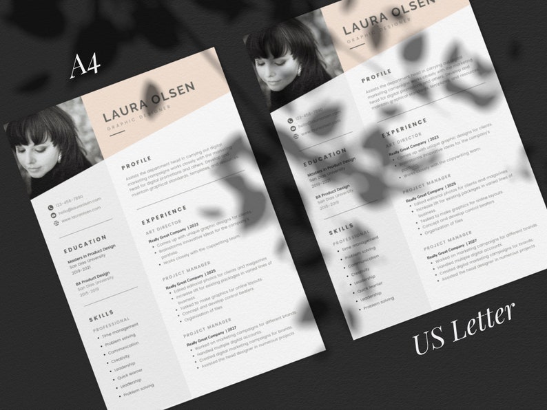 Modern Professional Graphic Designer Resume Template Two - Etsy