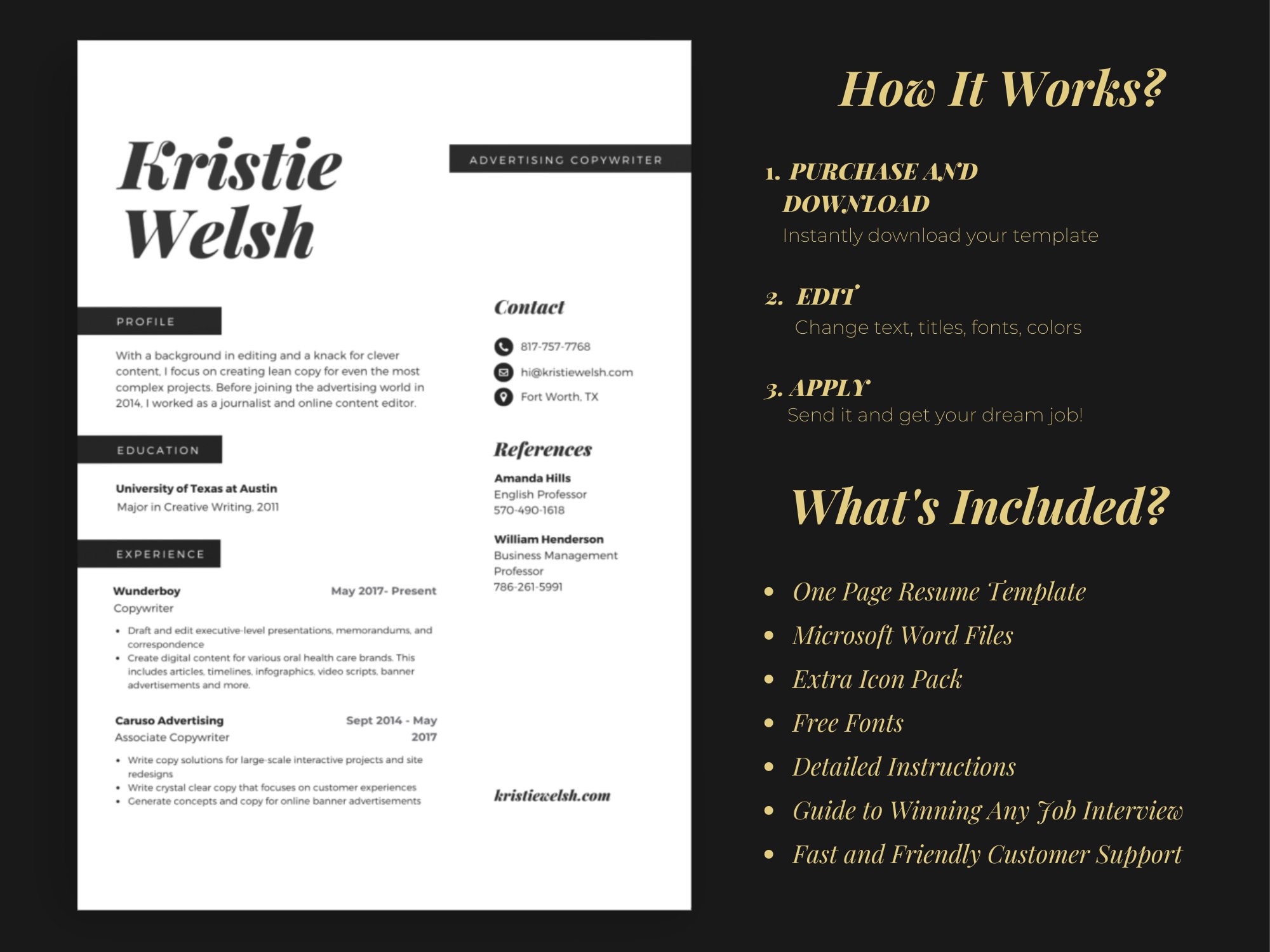 Copywriter Resume Template Professional CV Template for Advertising ...